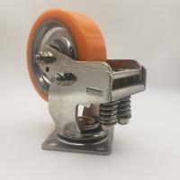 China 6 Inch Heavy Duty Caster 304 Stainless Steel Dual Spring Shock Absorption PU Wheel 500kg Load for sale