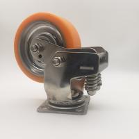 China 6 Inch Heavy Duty Caster 304 Stainless Steel Dual Spring Shock Absorption PU Wheel 500kg Load for sale