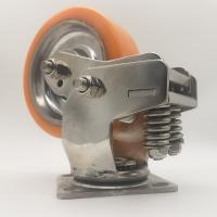 China Stainless Steel Dual Spring Shock Absorbing Caster 5 inch 300-500 kg PU Wheel Heavy Duty for sale