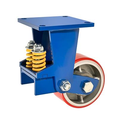 China Dual Spring PU Heavy Duty Caster 6 Inch 8 Inch Lockable Brake for Industrial Assembly Lines for sale