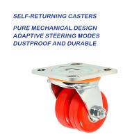 China Self-Returning Heavy Duty Caster 100mm PU Wheel Dual Bearing AGV Medical Caster for sale
