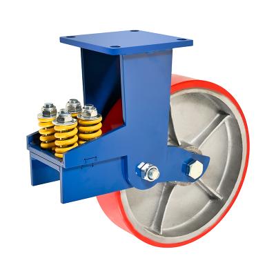 China Multi-Spring Shock Absorption Galvanized Steel Heavy Duty Industrial PU Wheel Caster 2000-2500 Kg Load Capacity for sale