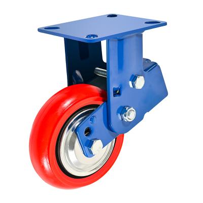 China Industrial PU Spring Loaded Caster Wheels 4 Inch Iron Core Lockable Swivel Rigid Castors for Medical Equipment for sale