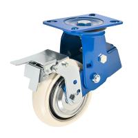 China Industrial PU Spring Loaded Caster Wheels 4 Inch Iron Core Lockable Swivel Rigid Castors for Medical Equipment for sale