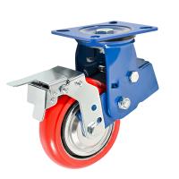 China Industrial PU Spring Loaded Caster Wheels 4 Inch Iron Core Lockable Swivel Rigid Castors for Medical Equipment for sale