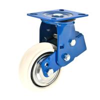 China Industrial PU Spring Loaded Caster Wheels 4 Inch Iron Core Lockable Swivel Rigid Castors for Medical Equipment for sale