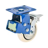 China Industrial PU Spring Loaded Caster Wheels 4 Inch Iron Core Lockable Swivel Rigid Castors for Medical Equipment for sale