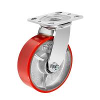 China 50mm Heavy Duty Industrial Caster Red Polyurethane Iron Core Wheel 93 Shore A Load 180kg to 1800kg for sale