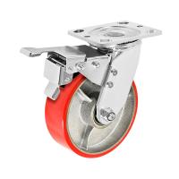 China 50mm Heavy Duty Industrial Caster Red Polyurethane Iron Core Wheel 93 Shore A Load 180kg to 1800kg for sale