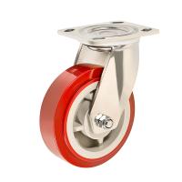 China Heavy Duty Industrial Caster Flat PU Tread Wheel PP Core Ball Bearing Load 270-400kg for sale