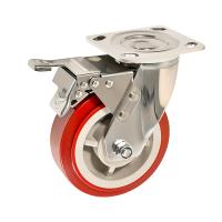 China Heavy Duty Industrial Caster Flat PU Tread Wheel PP Core Ball Bearing Load 270-400kg for sale