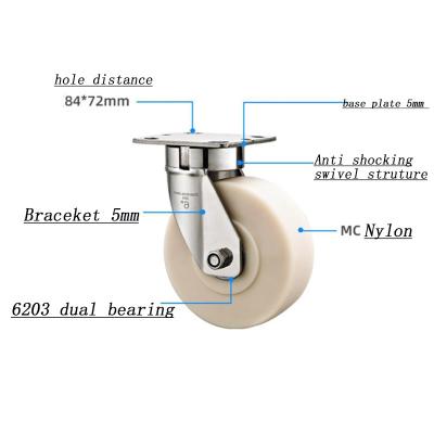 China MC Nylon Heavy Duty Caster Wheel 4 Inch 800kg Load Capacity Oil Grease Resistant for sale