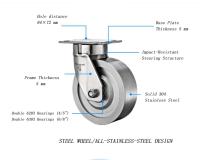 China Stainless Steel 304 Heavy Duty Caster Wheels 4-8 Inch 450-800kg Load Capacity for sale