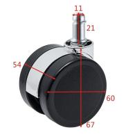 China 60mm 2.5 Inch Threaded Stem Swivel Caster Wheel PU Rubber Furniture Office Chair Casters 40kg Load for sale