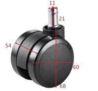 China Black Swivel Caster 60mm 2.5 Inch PU Rubber Wheel Threaded Stem Office Chair Caster 40kg Load for sale