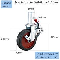 China European Style Scaffold Iron Core Rubber Swivel Caster Dual Brake Heavy Duty 8 Inch 600kg Load Capacity for sale
