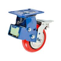 China Ball Bearing Caster Aviation Dual Spring Iron Core Polyurethane Swivel Caster With Brake Industrial Machinery Caster Wheels OEM for sale