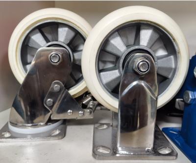 China Anti Shock-absorbing Industrial Machinery Caster Wheels OEM Caster Aviation Aluminum Core White PU Wheels Instrument Case Swivel Caster for sale