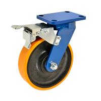China Anti Shocking Industrial Yellow High-elastic PU Flat Wheel Iron Core Instrument Case Swivel Caster  Equipment Caster Wheels Factory for sale