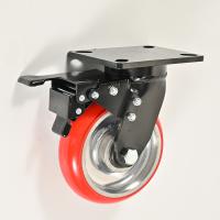 China 6 Inch Heavy Duty Swivel Caster Aluminum Core PU Wheel Spring Shock-Absorbing Plate  600kg Load Capacity for sale