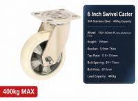 China 400 Kg Heavy Duty Loading Castors 6 Inch Swivel Caster PU Aluminum Core Wheel  304 Stainless Steel Fork for sale