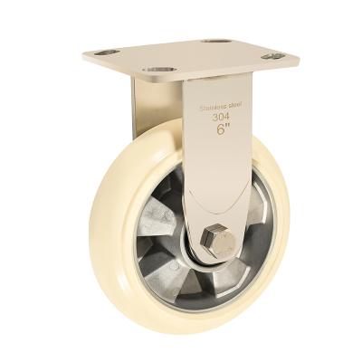 China Heavy Duty 6 Inch Rigid Caster 304 SUS  Fixed Caster PU  Aluminum Core Wheel Seafood Marine Industry for sale