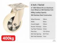 China Heavy Duty 6 Inch Rigid Caster 304 SUS  Fixed Caster PU  Aluminum Core Wheel Seafood Marine Industry for sale