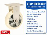 China Heavy Duty 6 Inch Rigid Caster 304 SUS  Fixed Caster PU  Aluminum Core Wheel Seafood Marine Industry for sale