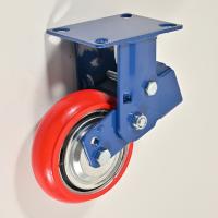 China Dual Spring Shock Absorbing Industrial  Caster  Red Iron Core Pu Wheel Galvanized Steel Bracket 250kg Load Capacity for sale