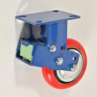 China Dual Spring Shock Absorbing Industrial  Caster  Red Iron Core Pu Wheel Galvanized Steel Bracket 250kg Load Capacity for sale