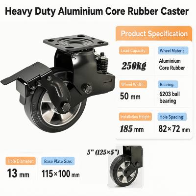 China Heavy Duty Shock Absorption Aluminum Core Rubber Spring Caster  250 Kg  6203 Bearing  Hotel Housekeeping Carts for sale