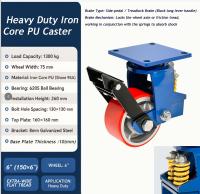 China Dual Spring PU Heavy Duty Caster 6 Inch 8 Inch Lockable Brake for Industrial Assembly Lines for sale