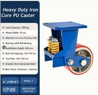 China Dual Spring PU Heavy Duty Caster 6 Inch 8 Inch Lockable Brake for Industrial Assembly Lines for sale