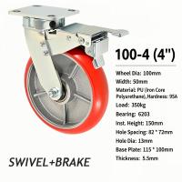 China 4 Inch Heavy Duty Caster Wheel 350kg Iron Core Pu Industrial Caster Industrial Trolley Wheel for sale