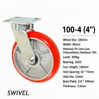 China 4 Inch Heavy Duty Caster Wheel 350kg Iron Core Pu Industrial Caster Industrial Trolley Wheel for sale
