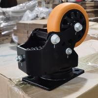 China 5 Inch Horizontal Spring Shock Absorbing Swivel Caster – Orange PU Plastic Core Wheel 250kg Load Cast Iron Bracket & Plate for sale