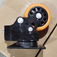 China 5 Inch Horizontal Spring Shock Absorbing Swivel Caster – Orange PU Plastic Core Wheel 250kg Load Cast Iron Bracket & Plate for sale