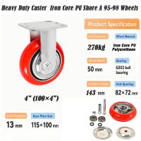 China 4 Inch Heavy Duty Iron Core Polyurethane PU Caster  270kg Load Top-plate 5.5mm steel bracket  maintenance cart. for sale
