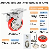 China 4 Inch Heavy Duty Iron Core Polyurethane PU Caster  270kg Load Top-plate 5.5mm steel bracket  maintenance cart. for sale