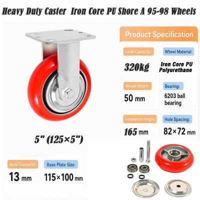 China 5 Inch / 125mm Iron Core PU Heavy Duty 320kg Load Caster Galvanized Stee Stock Trolley Industrial Dolly for sale