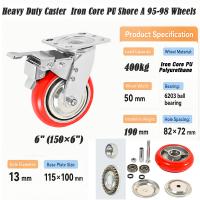 China 6 Inch Iron Core Polyurethane Caster 400kg Heavy Duty Rigid Caster No Spring 150mm Loading Cart Caster for sale