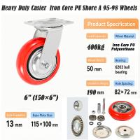 China 6 Inch Iron Core Polyurethane Caster 400kg Heavy Duty Rigid Caster No Spring 150mm Loading Cart Caster for sale