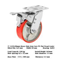 China 5 Inch Heavy Duty Iron Core Cast Flat  Polyurethane  PU Caster 125mm Non Spring Casters For Flat Floor Equipment for sale