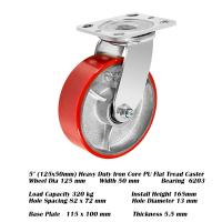 China 5 Inch Heavy Duty Iron Core Cast Flat  Polyurethane  PU Caster 125mm Non Spring Casters For Flat Floor Equipment for sale