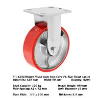 China 5 Inch Heavy Duty Iron Core Cast Flat  Polyurethane  PU Caster 125mm Non Spring Casters For Flat Floor Equipment for sale