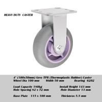 China 100mm Korean Style TPR Fixed Caster Light Duty Grey TPR Trolley Caster Non Marking Caster For Warehouse Cart for sale