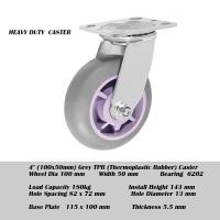 China 100mm Korean Style TPR Fixed Caster Light Duty Grey TPR Trolley Caster Non Marking Caster For Warehouse Cart for sale