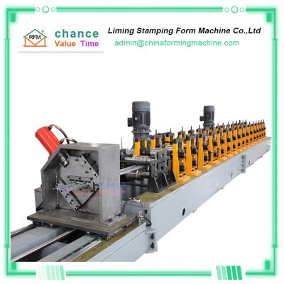 China Rack Roll Forming Machine Equipped with Hydraulic Fixed Length Shearing and Material Splicing for Shelf Column Production for sale