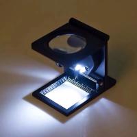 China Linen Tester 15x LED Folding Magnifying Glass Scale Metal 2 Button Cells for sale