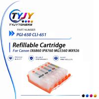 China Gradient-enhanced PGI-650 CLI-651 Refillable Cartridge Bubble-proof Compatible For Canon IX6860 IP8760 MG5560 MX926 for sale